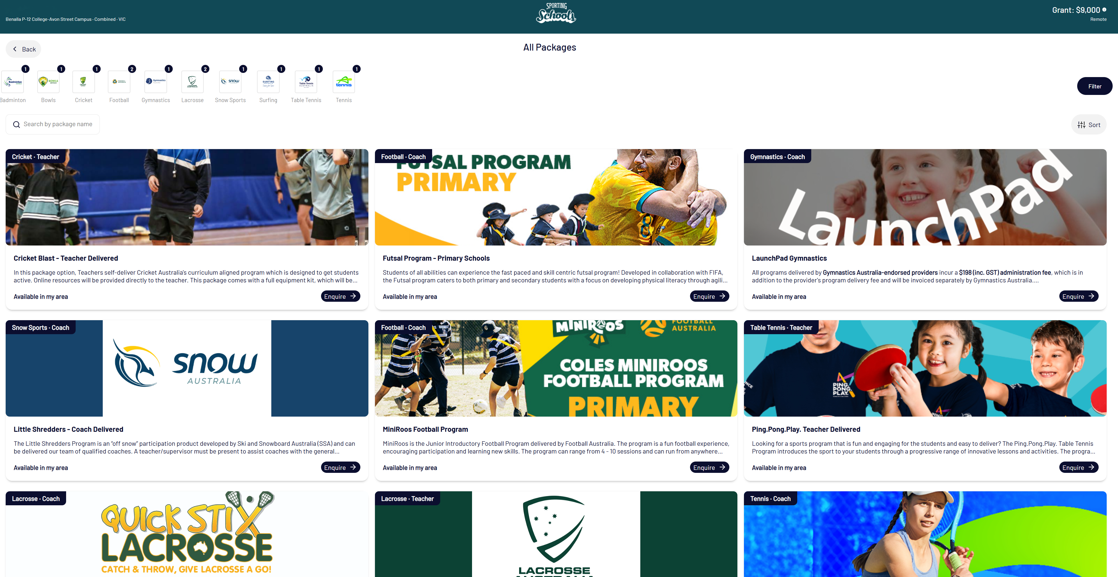 Computer screen with the Sporting Schools website